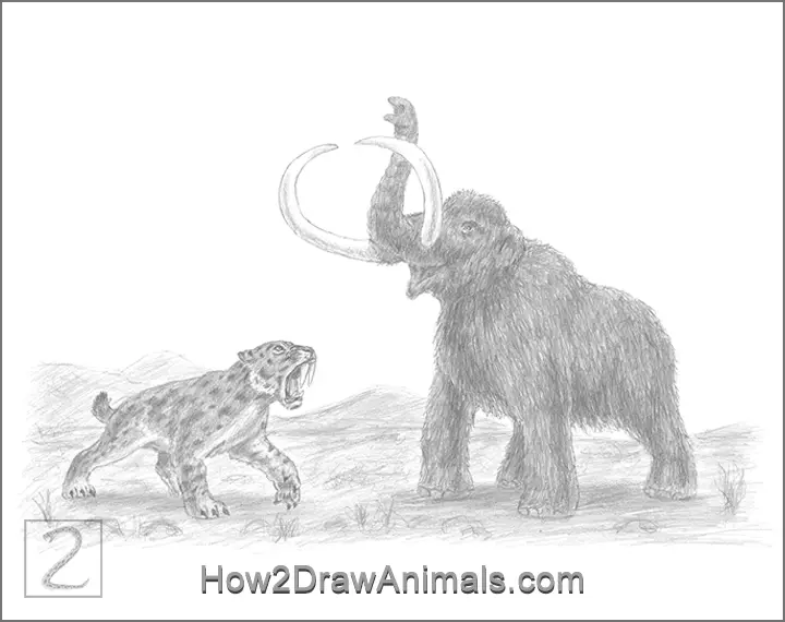 Special Smilodon Vs Mammoth Drawing